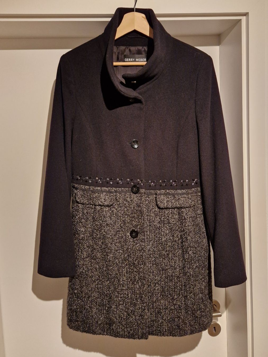 GERRY WEBER Wollmantel mit Alpaka – Schwarz/Grau – Gr. 38 (Gebraucht ...
