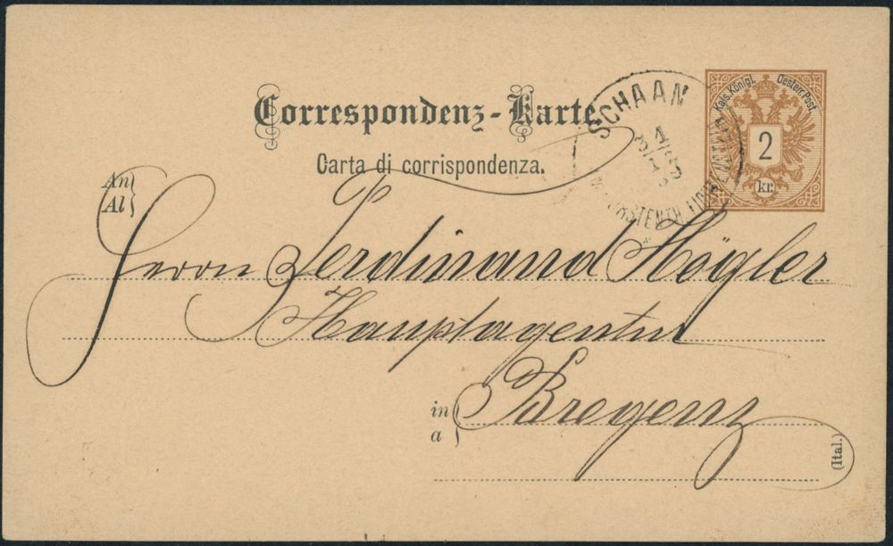 FL - 1883 - Vorläufer - Ganzsachen - Postkarte - Schaan -> A (Gebraucht) in Schindellegi für CHF ...