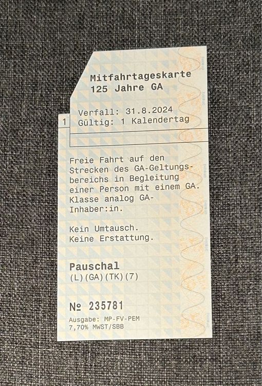 Mitfahrtageskarte zu GA SBB | Kaufen auf Ricardo