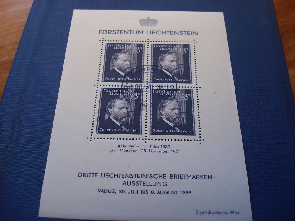 Liechtenstein Block 1938, ET-o Josef Rheinberger | Kaufen auf Ricardo