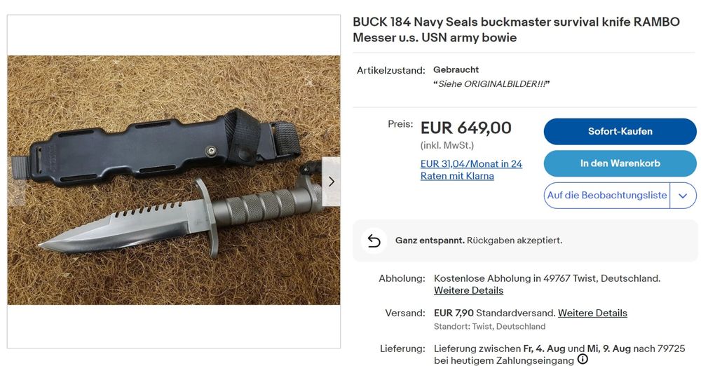 Buckmaster 184 Tactical Knife US Navy Seals Messer 1. Serie (Neu ...
