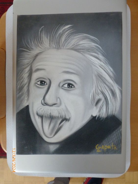 Albert Einstein. Kleines Gemälde auf Leinwand signiert. | Kaufen auf Ricardo