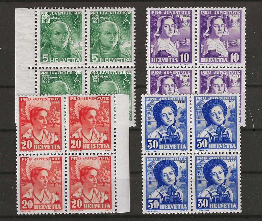 1936 : Pro Juventute Serie im 4-er Block postfrisch ** (Neu (gemäss Beschreibung)) in Gümligen ...