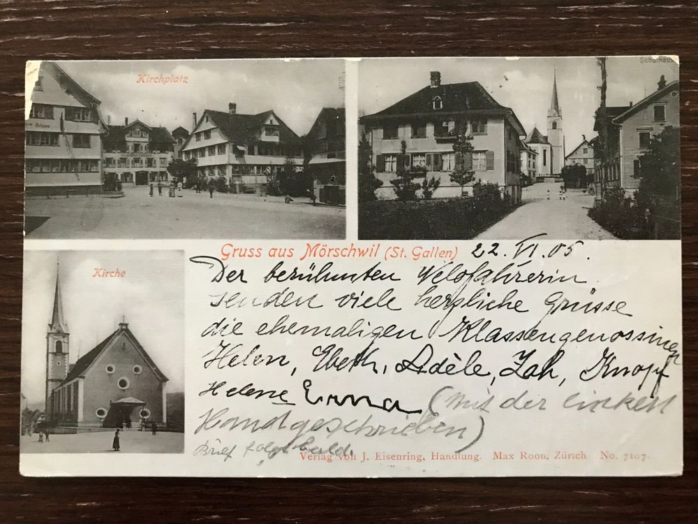 GRUSS AUS MÖRSCHWIL 3 Bild, Kirche, Schulhaus, Stabstempel (Gebraucht) in Wald ZH für CHF 15 ...