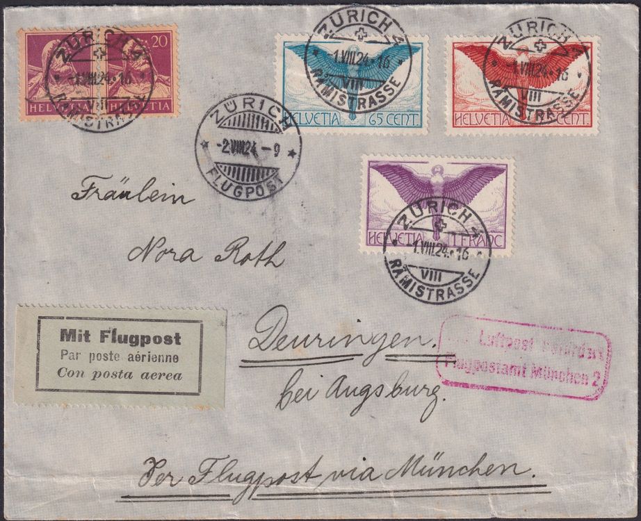 1924, F10-F11 attraktiver Brief nach AUGSBURG (DE) hoher KAT (Gebraucht) in Sursee für CHF 30 ...