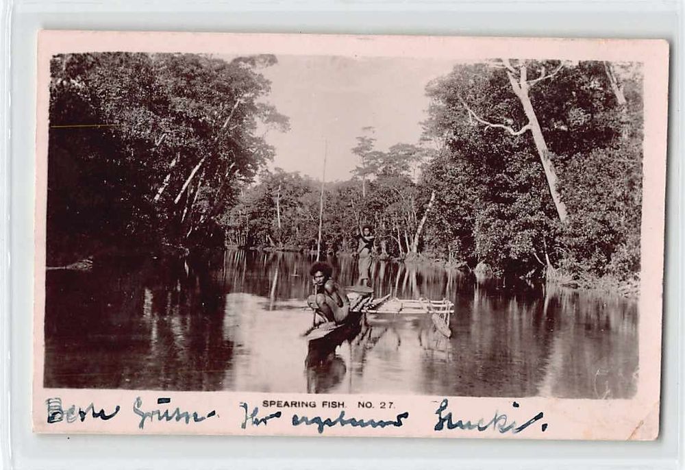 SPEARING FISH - native FIJI 1927 old Postcard (Gebraucht) in Lufingen ...