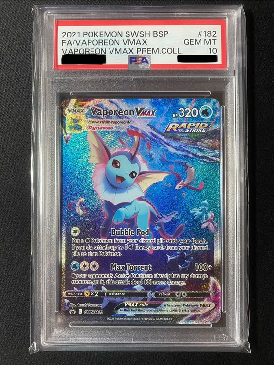 Vaporeon VMAX SWSH182 - PSA 10 GM MT - Silver Tempest - 🇺🇸 (Neu (gemäss ...