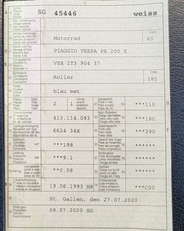 sehr schöne und seltene Piaggio Vespa PX200 | Kaufen auf Ricardo