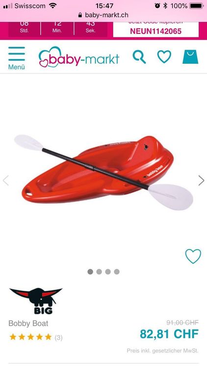 Kajak kinder 4.-8.j., big bobby boat (Gebraucht) in für CHF 35 – mit ...