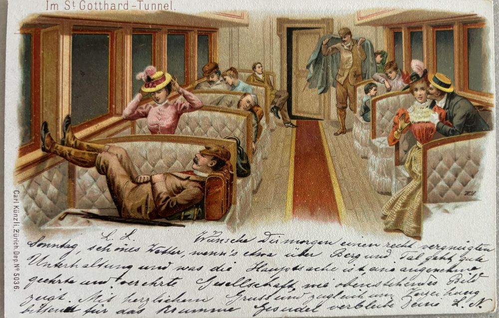 Eisenbahn, Gotthard Tunnel, Schlafwagen, SBB, Litho, 1900 | Kaufen auf ...