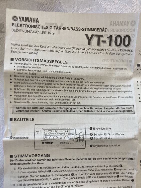 Stimmgerät Yamaha YT-100 für Gitarre und Bass | Kaufen auf Ricardo