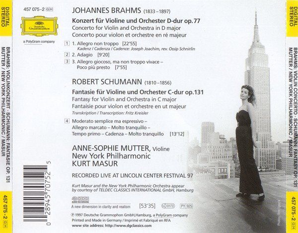 Anne-Sophie Mutter BRAHMS SCHUMANN Kurt Masur New York CD (Gebraucht ...