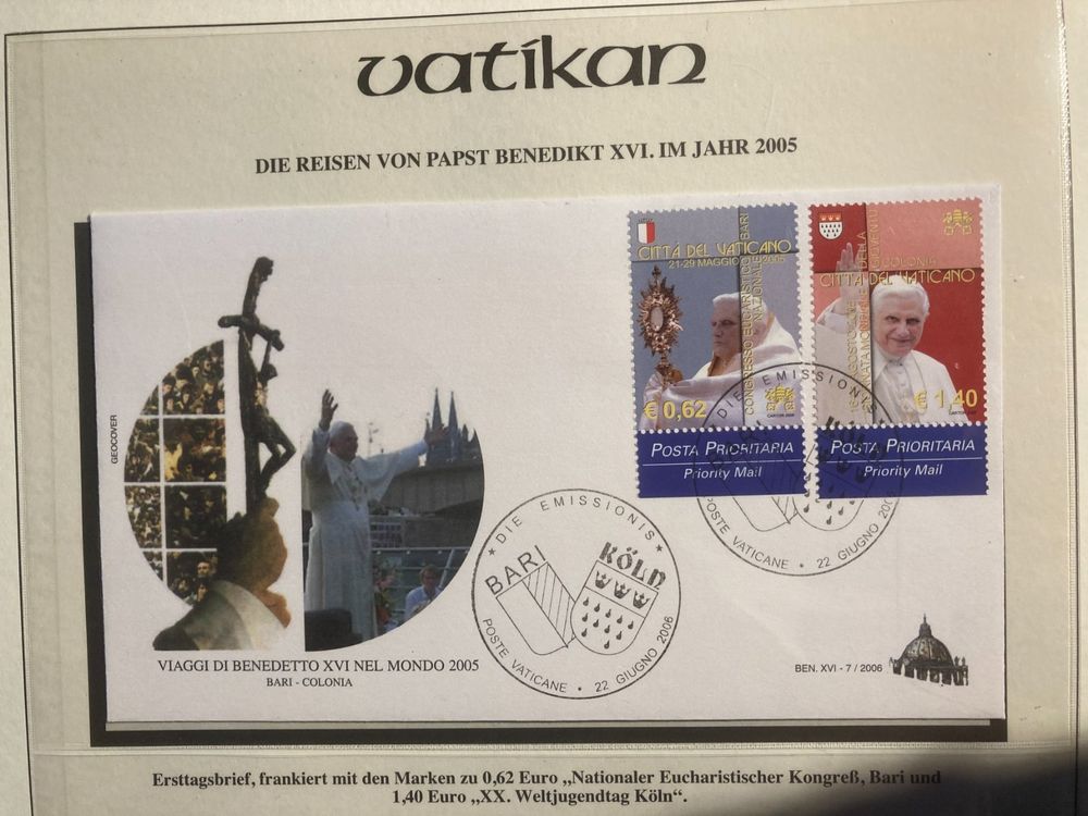 Vatikan 2006 Ersttagsbrief Satz Reisen Papst Benedikt XVI (Neu (gemäss Beschreibung)) in Liestal ...
