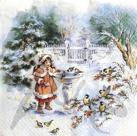 Serviette mädchen mit vögel (w373) 2Stk. | Kaufen auf Ricardo