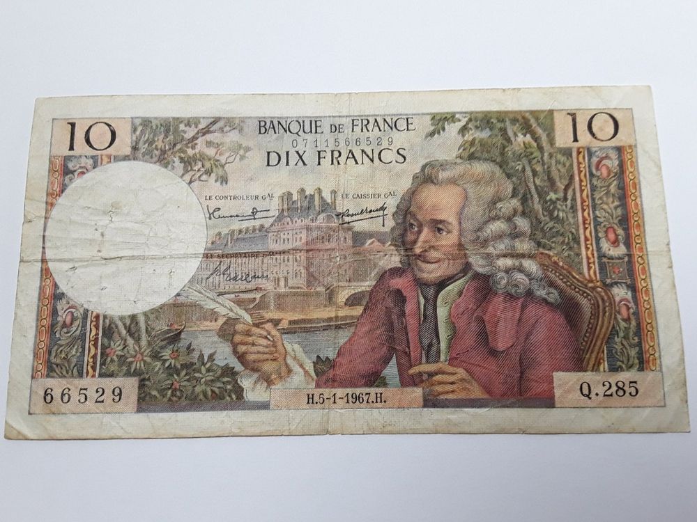Frankreich - 10 Francs Banknote 5.1.1967 - Type Voltaire (Gebraucht) in ...