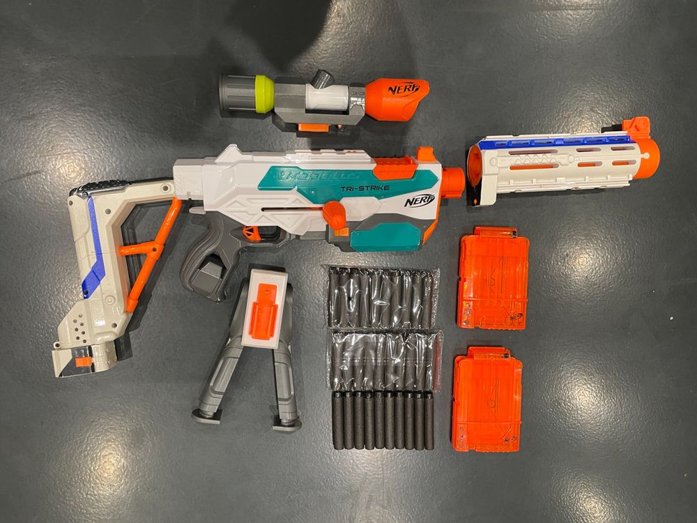 Nerf Modulus Tri-Strike Sniper mit viel Zubehör | Kaufen auf Ricardo
