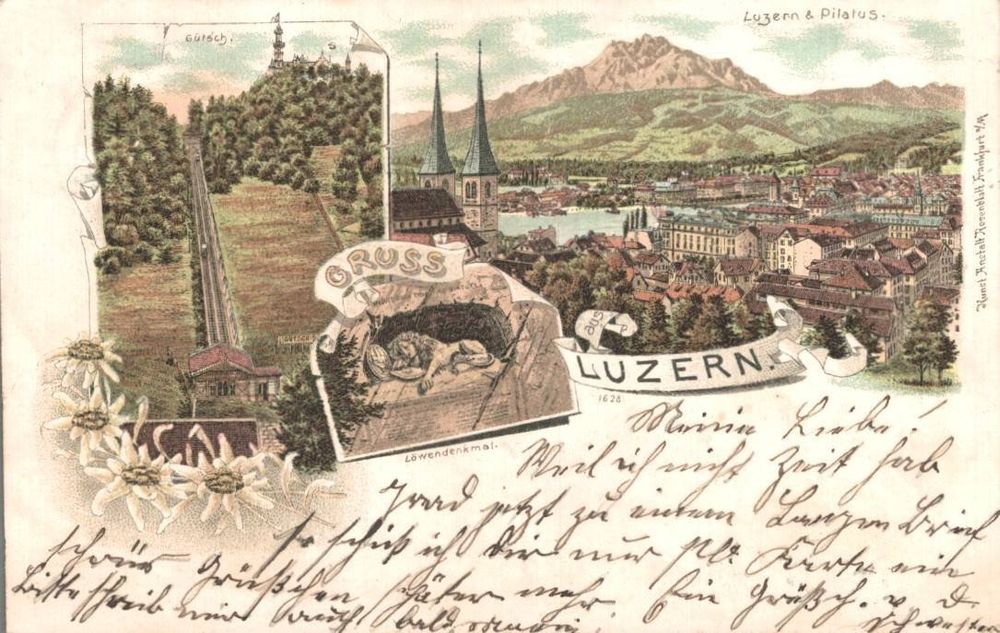 Luzern, Mehrbild Litho, Gütschbahn, alte Talstation, 1899 | Kaufen auf ...