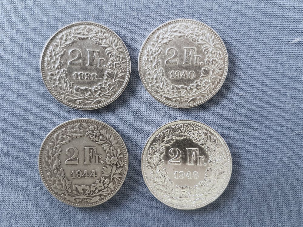 4 x 2 Fr Silbermünzen 1939-1940-1944-1946 ab nur 1 Franken ! | Kaufen auf Ricardo