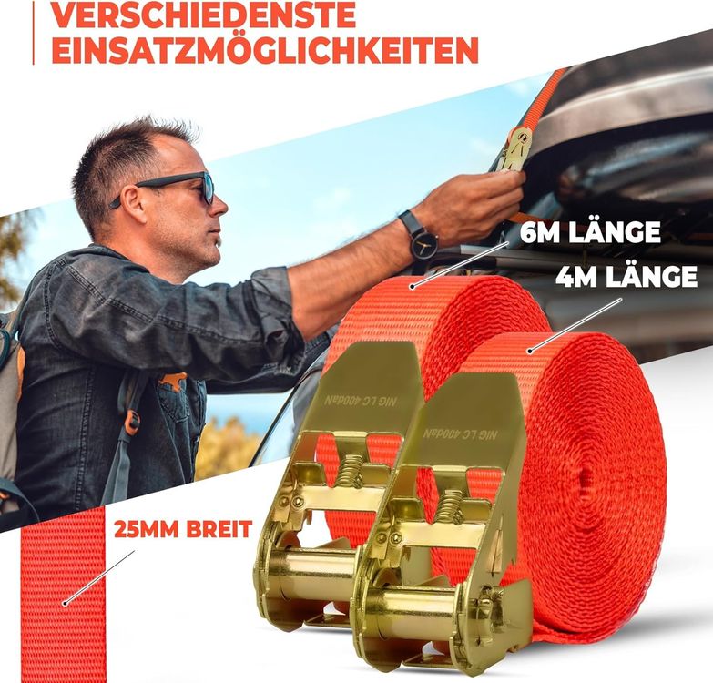 Spanngurt Set 10-tlg 4m 800kg Zurrgurte mit Ratsche (Neu und ...