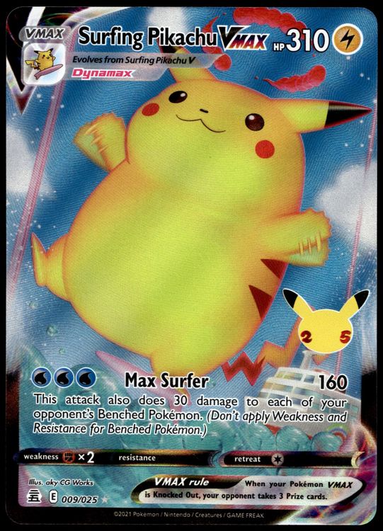 Surfing Pikachu VMAX Holo Celebrations 25th Anniversary | Acheter sur ...
