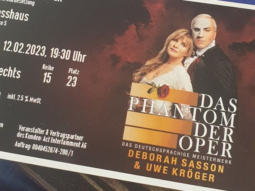 * 2 Phantom der Oper Tickets 12.02.23 / 19.30Uhr * (Neu (gemäss ...
