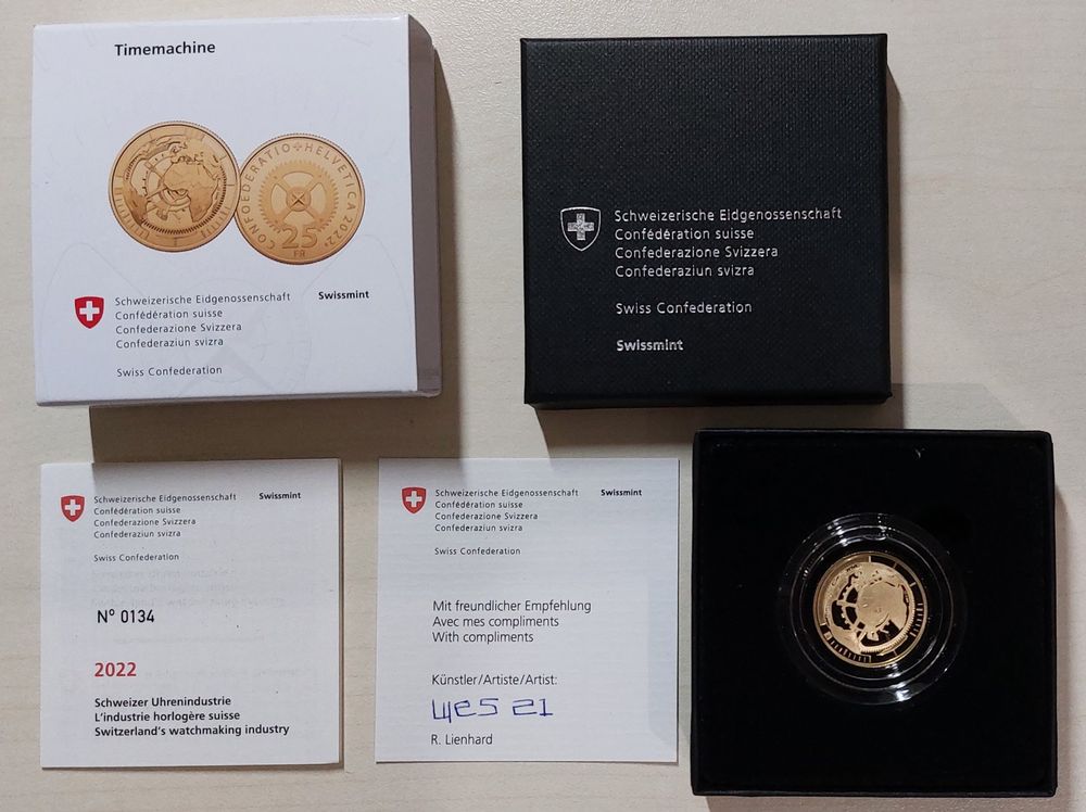 Swissmint Timemachine Goldmünze 25Fr. PP signiert Nr.134 (Neu und ...