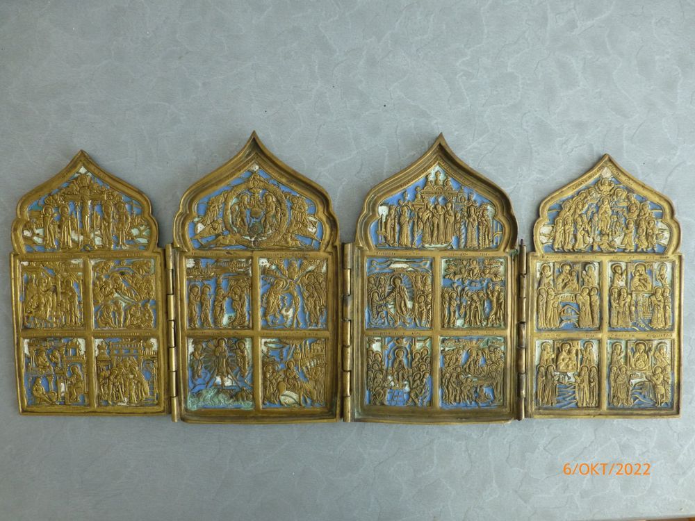 Antike Ikone, Reisealtar mit Email blau, weiss, grün | Kaufen auf Ricardo