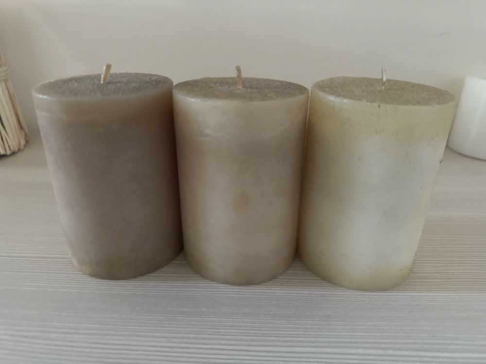 Candele decorative, 2 set (2+3), color sabbia, come nuove! (Nuovo ...