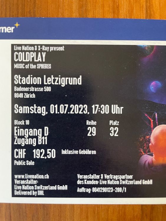 Coldplay Letzigrund Samstag 1. Juli gedeckter Sitzplatz | Kaufen auf ...