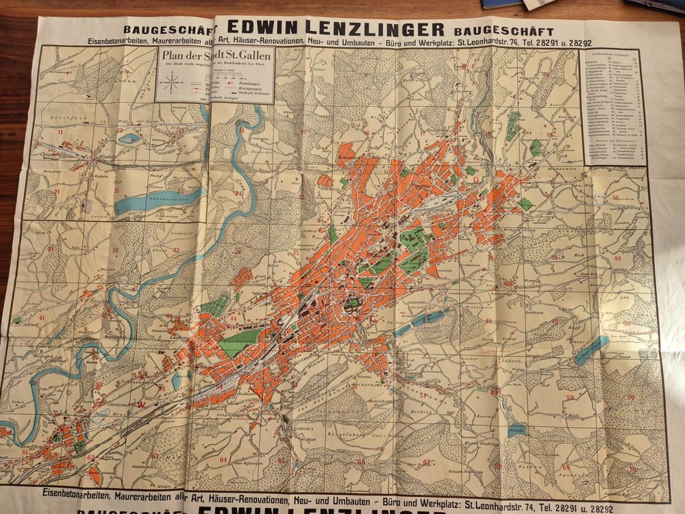 Rarität alter Stadtplan St.Gallen ca. 1900, Vintage (Gebraucht) in ...