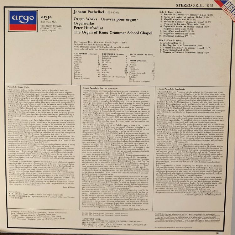 Pachelbel, Peter Hurford – Organ Works = Oeuvres Pour Orgue (Gebraucht ...