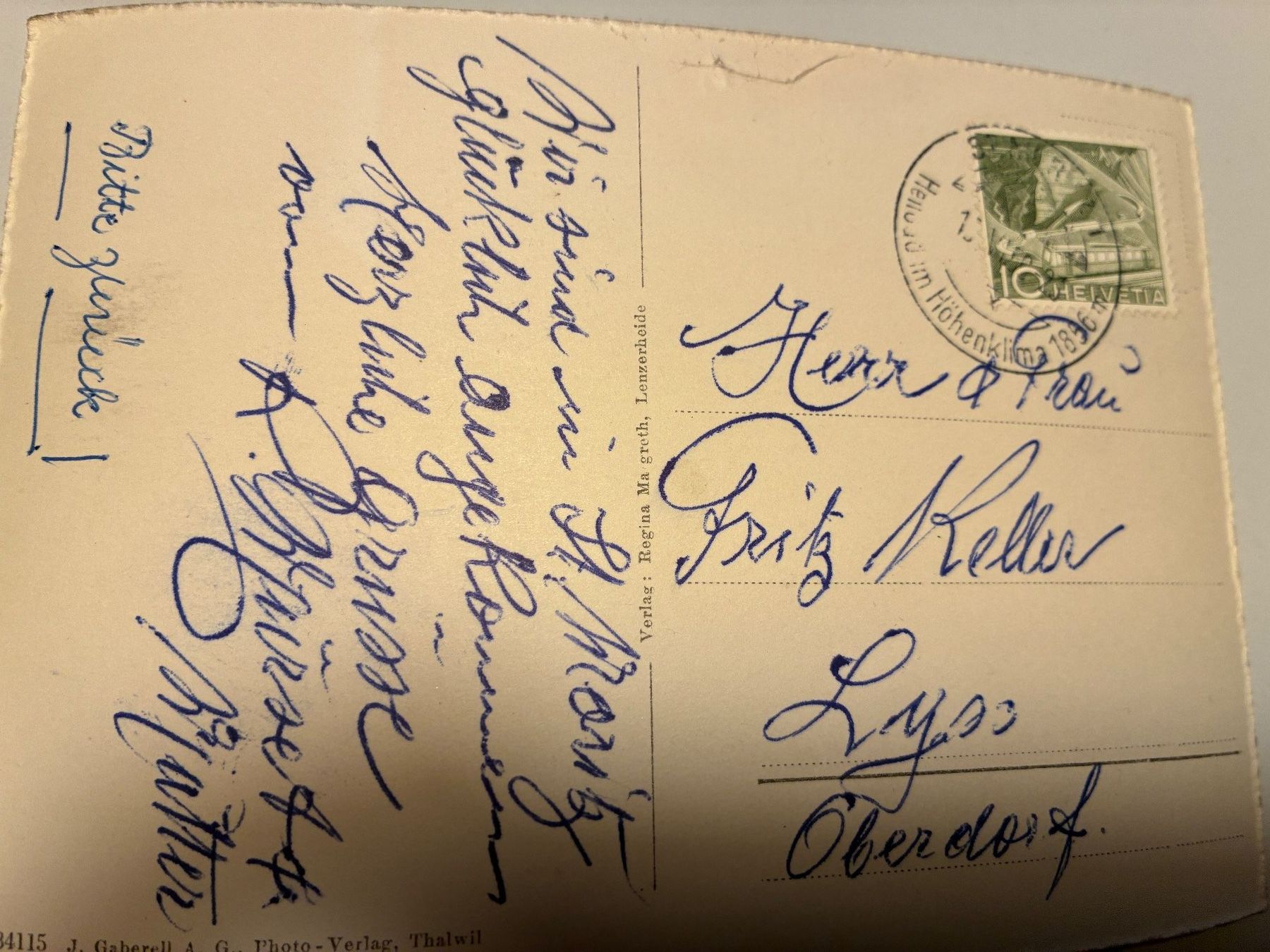 Gelaufene Postkarte Lenzerheide 1950 (St.Moritz->Lyss) (Gebraucht) in ...