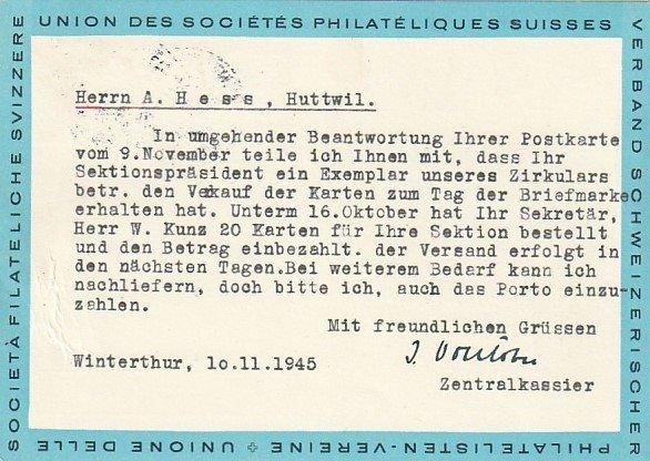 Tag der Briefmarke 1945, off. Karte, siehe Rückseite | Kaufen auf Ricardo