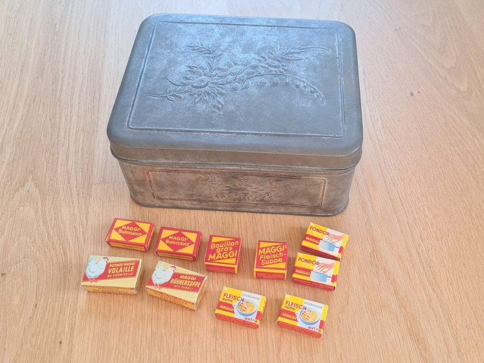Vintage Grosse MAGGI Blechdose mit Maggi Kartonwürfel (Gebraucht) in ...