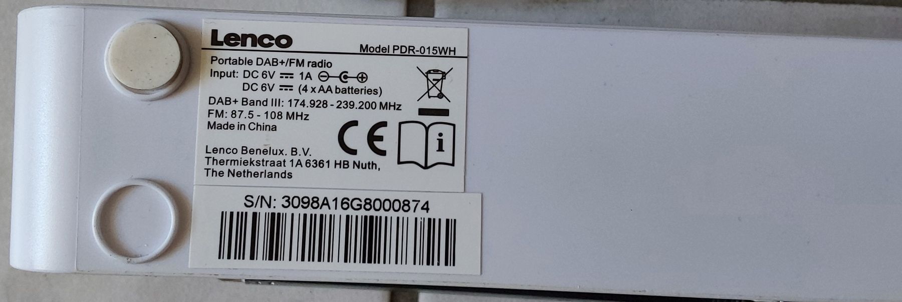 Radio DAB+ Lenco PDR 015 WH - Bon état (Gebraucht) in Villeret für CHF ...