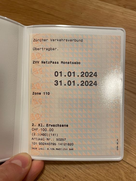 ZVV Netz Pass Monatsabo Zone 110 (Neu (gemäss Beschreibung)) in Zürich für CHF 40 – mit ...