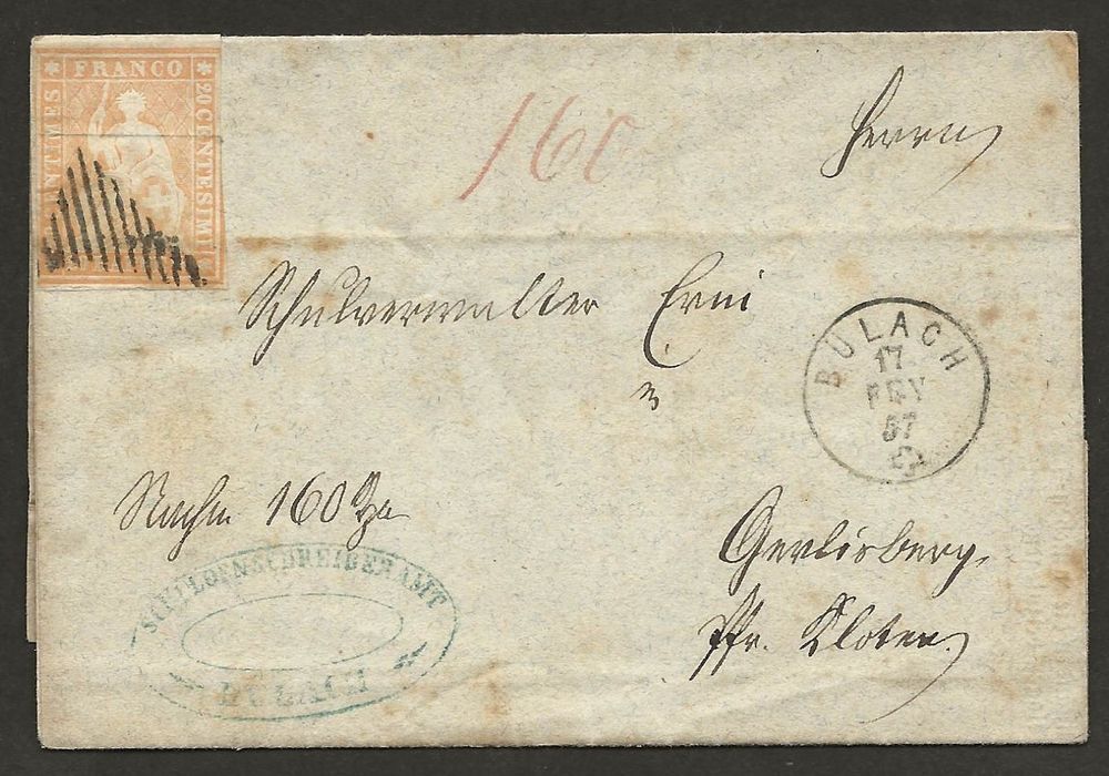 Schweiz 1857 STRUBEL Bülach Pfandschein (Gebraucht) in Au ZH für CHF 20 ...
