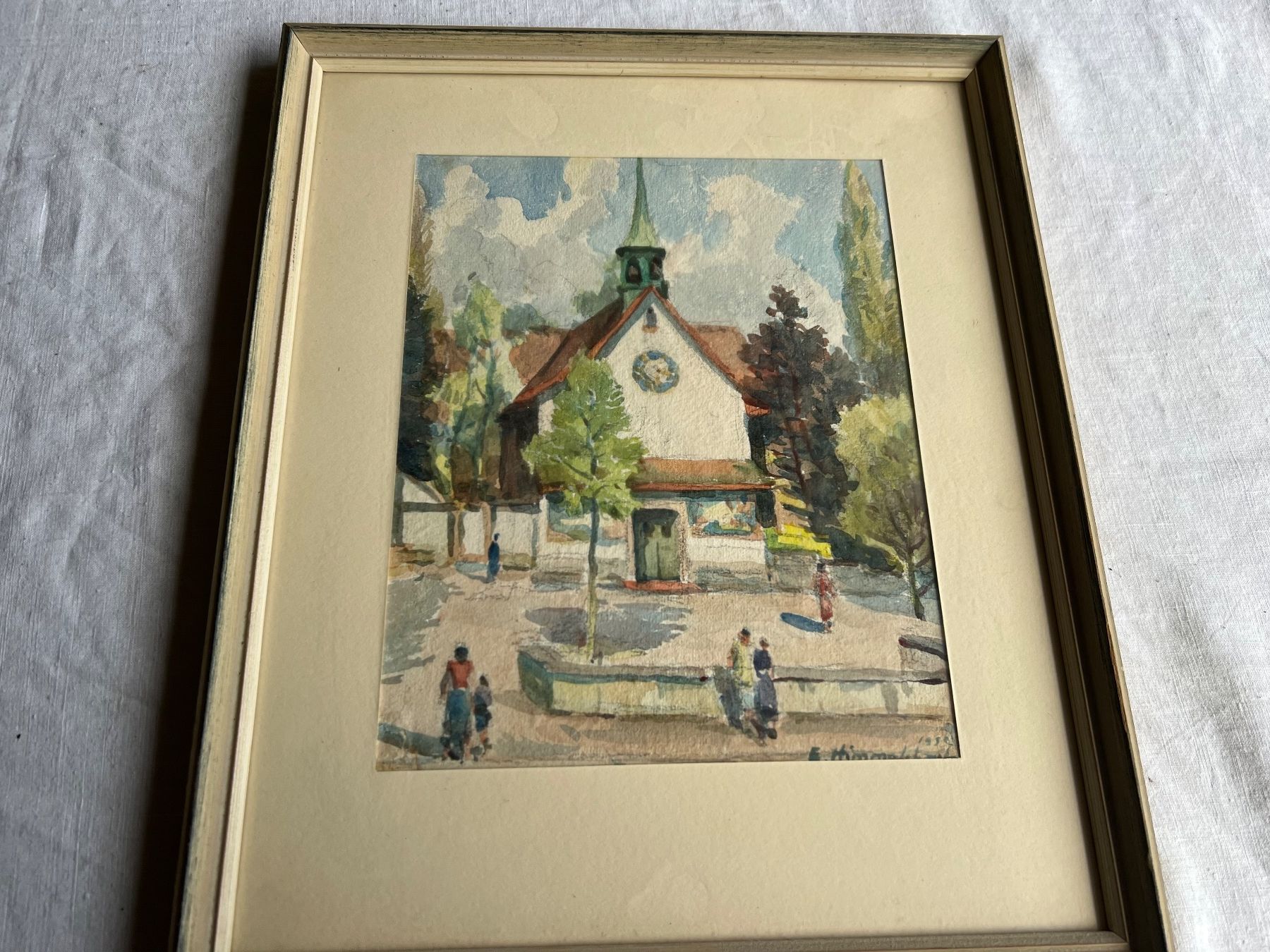 Altes Aquarell Gemälde signiert - Kirche im Dorf, 1932, N 86 (Gebraucht ...