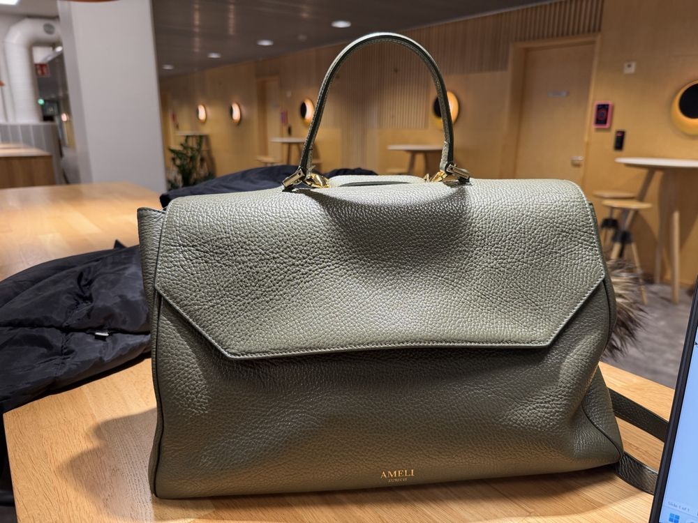 Ameli Zurich bag Bellevue (soft grain leather, olive green) (Gebraucht ...