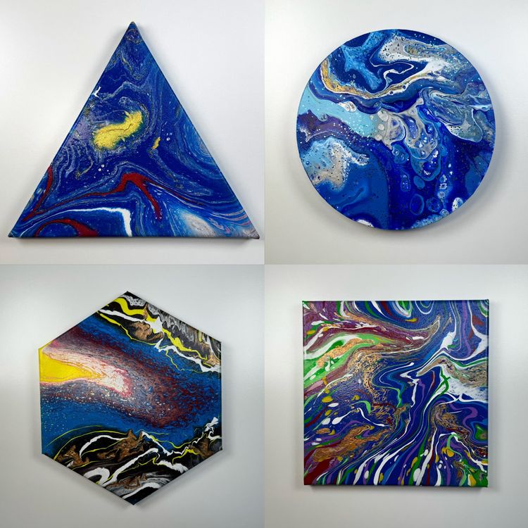 4er Set Abstrakte Acryl Gemälde auf Leinwand, Unikate (Gebraucht) in Schlieren für CHF 25 – mit ...