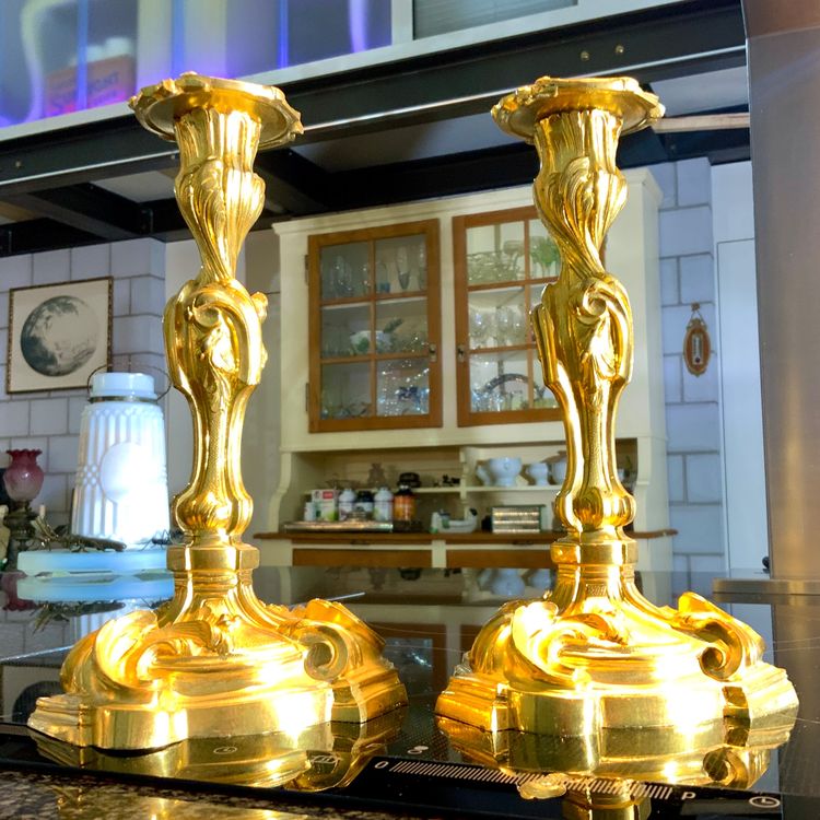 JUGENDSTIL 2 KERZENLEUCHTER BRONZE FEUER VERGOLDET FRANCE | Kaufen auf Ricardo