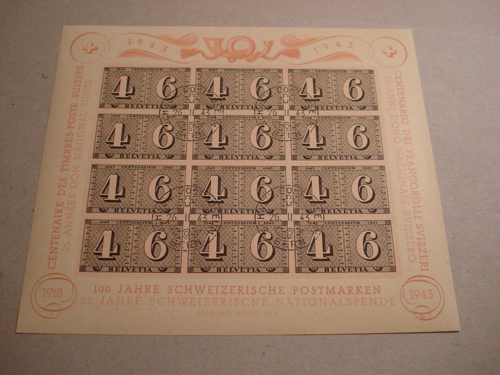 Luxusbogen 100 Jahre Briefmarke 1943, ET-o, Postmuseum | Kaufen auf Ricardo