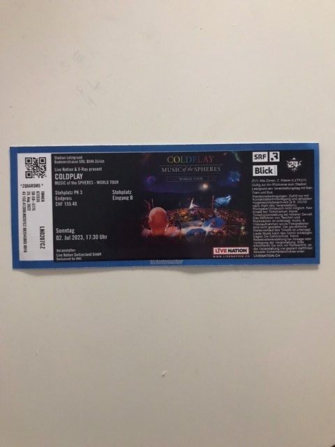 Coldplay Ticket 2.7.2023 Letzigrund Stehplpatz (Neu (gemäss ...