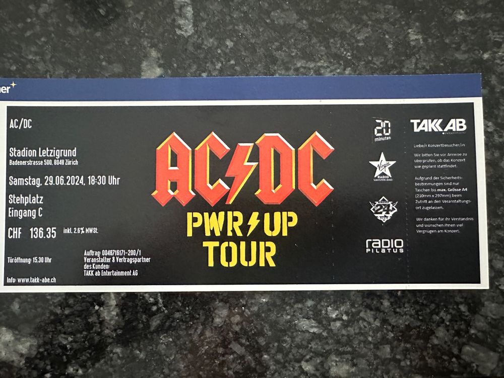 AC/DC Konzert Ticket (Neu und originalverpackt) in Volketswil für CHF ...