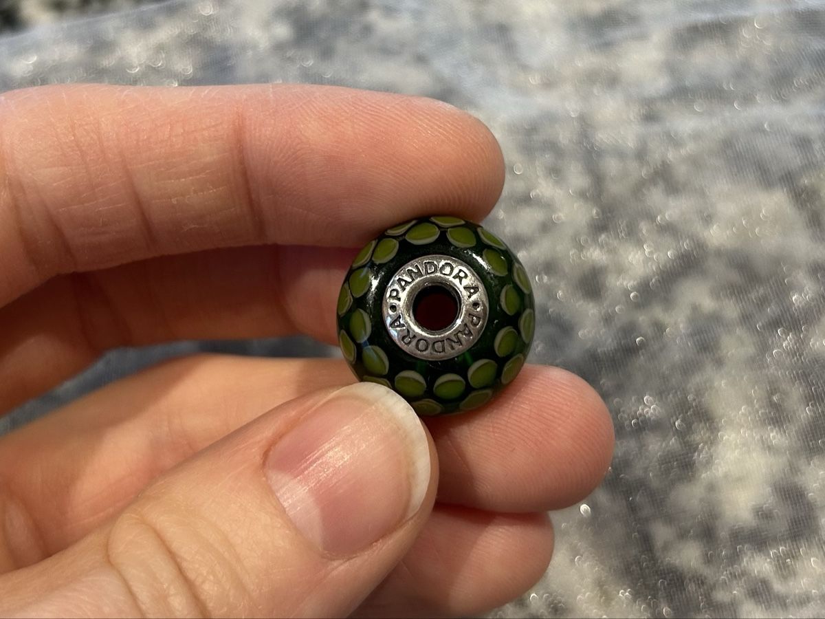 Pandora Muranoglas 💚 Charm Grün mit Punkten, neuwertig! (Neu (gemäss ...