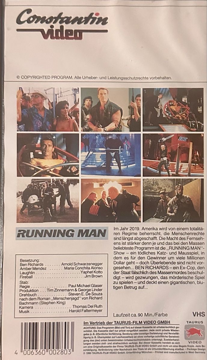 VHS Kassette: The Running Man, Schwarzenegger Kultfilm! (Gebraucht) in ...