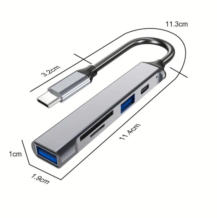 USB-C Hub 5in1 – USB 3.0, Kartenleser, Typ-C PD (Neu und ...