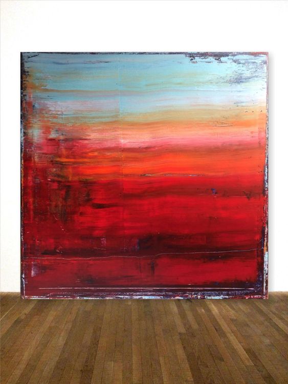 BILD ABSTRAKT 120 x 120 cm ROT ORANGE ROSA TÜRKIS UNIKAT | Kaufen auf Ricardo