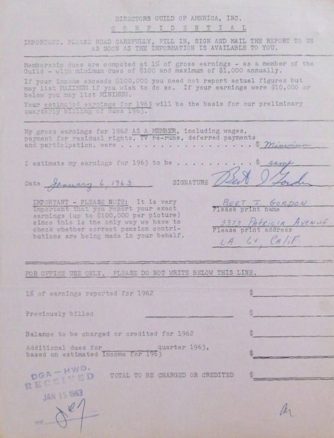 Bert I. Gordon (1922-2023) Regisseur - sign. Formular (Gebraucht) in ...