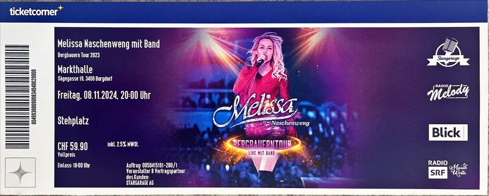1 Original Ticket Melissa Naschenweng in Burgdorf | Kaufen auf Ricardo